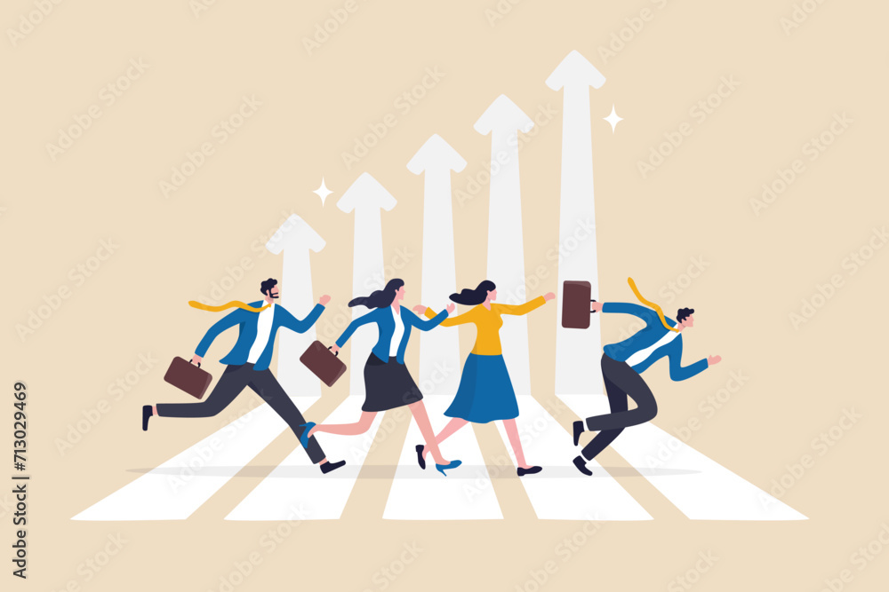 Business challenge, growing to success, growth chart or career path ...