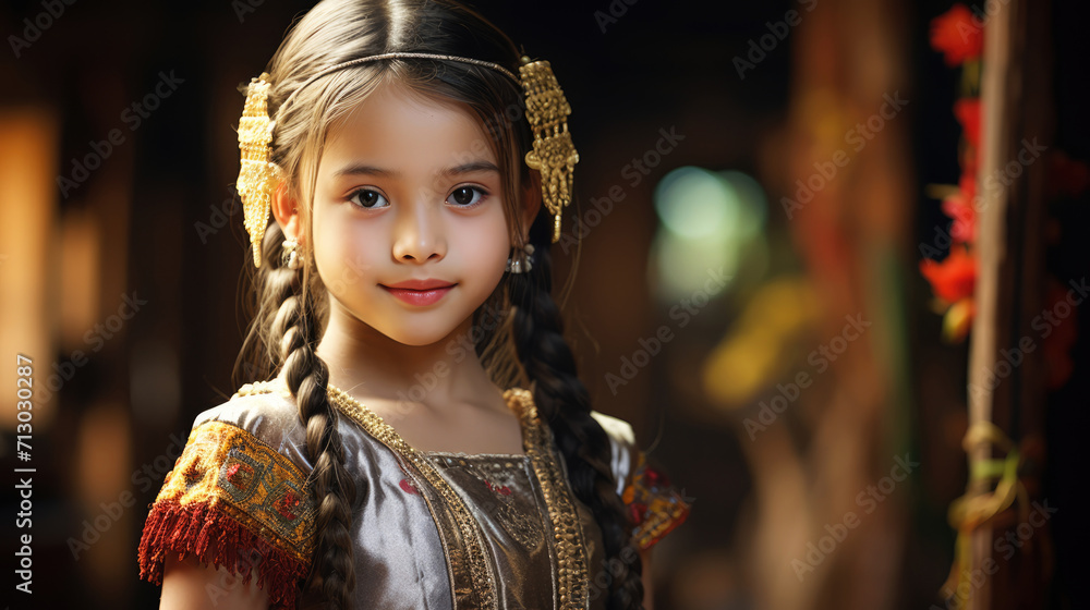 Beautiful Thai girl in traditional dress costume. Traditional culture ...