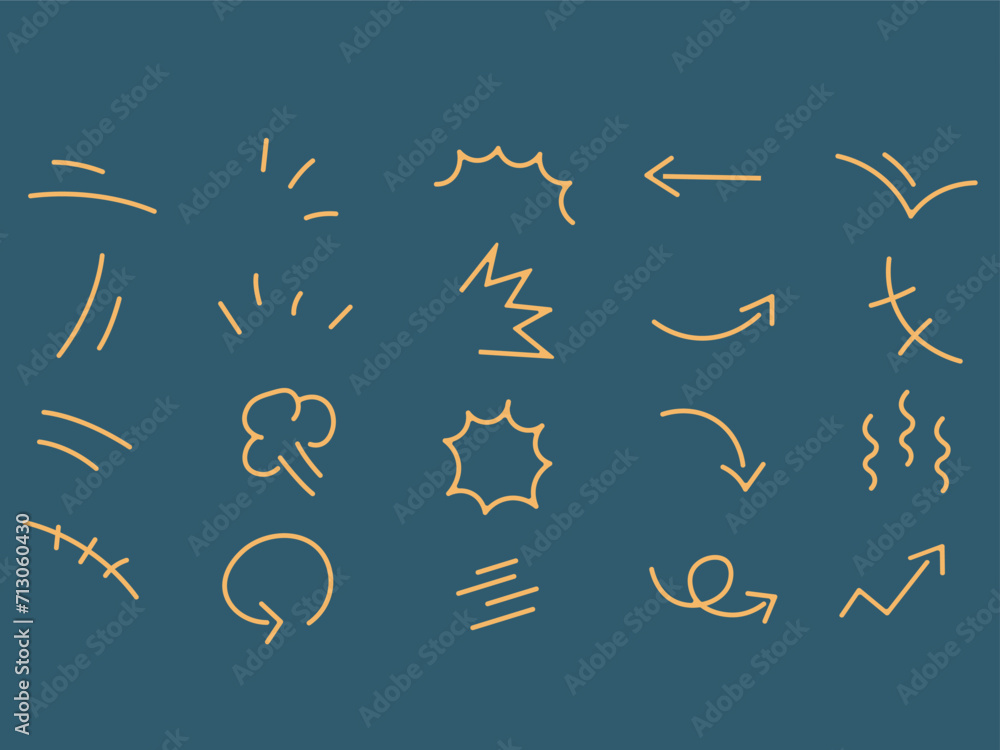 Vector set of cartoon drawing doodle symbols. drawing movement curved ...