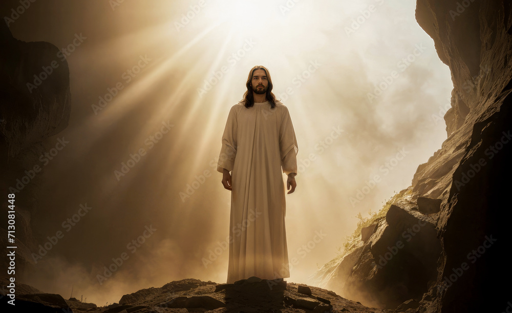 Jesus Christ standing at entrance to tomb. resurrection of Christ ...