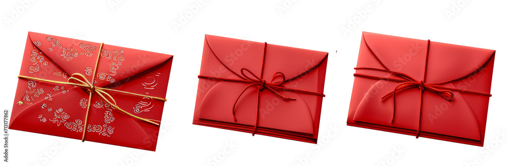 Set of red Hong Bao cards cut on a transparent background. Traditional ...