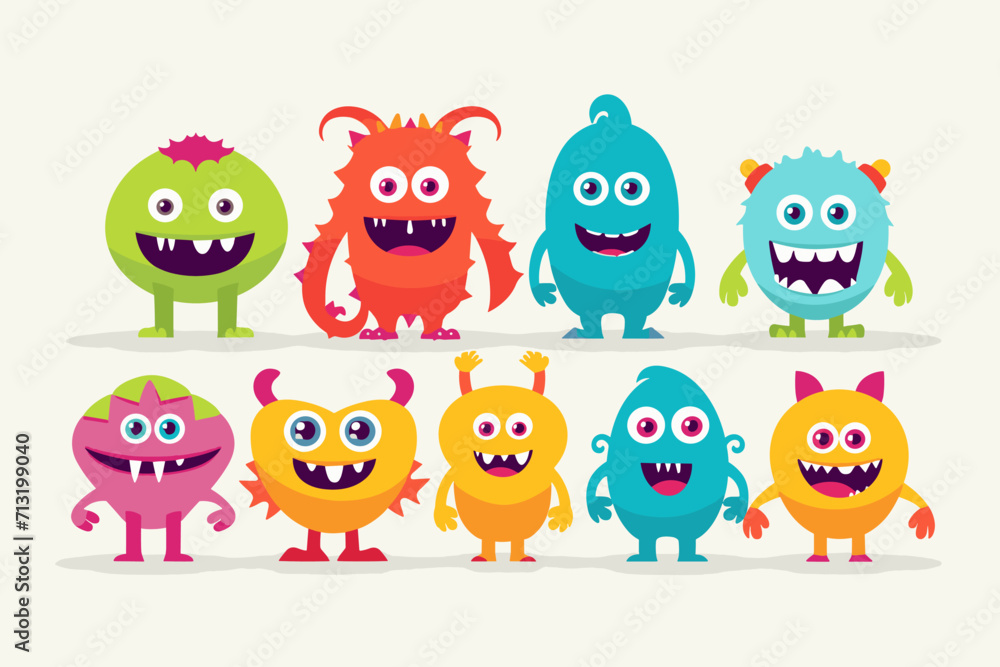 Cute abstract cartoon characters set. Bundle of different types of ...