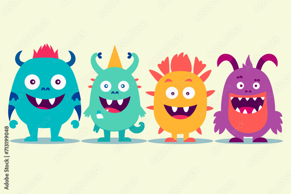 Cute abstract cartoon characters set. Bundle of different types of ...