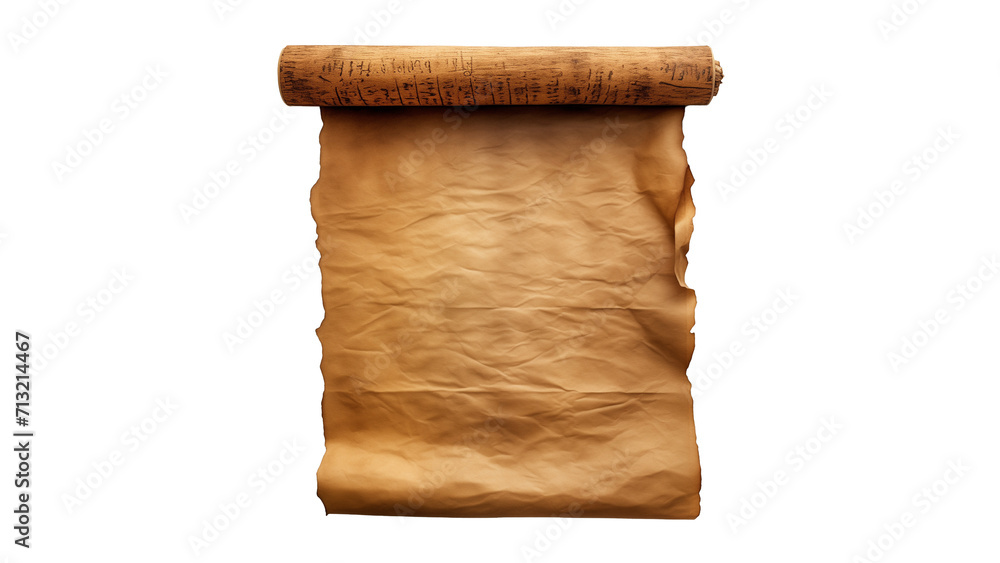 Old fashioned parchment with rolled edges cut out. Parchment roller on ...