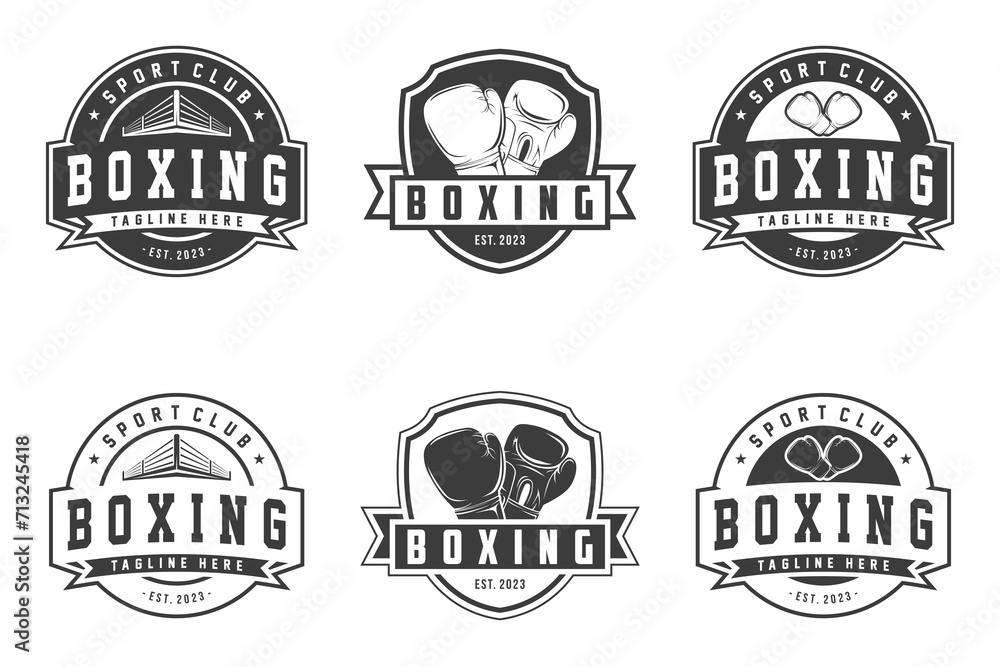 Boxing club logos labels emblems badges set, Boxing logo, emblem set ...