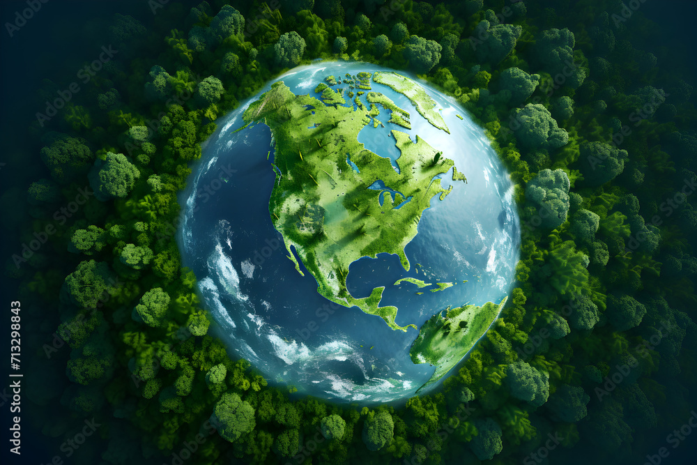 Green planet earth in the middle of the green forest represents Mother ...