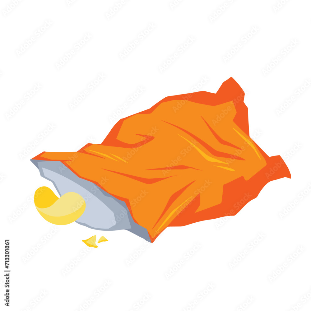 Orange colored plastic potato chips snack bag pouch garbage, trash ...