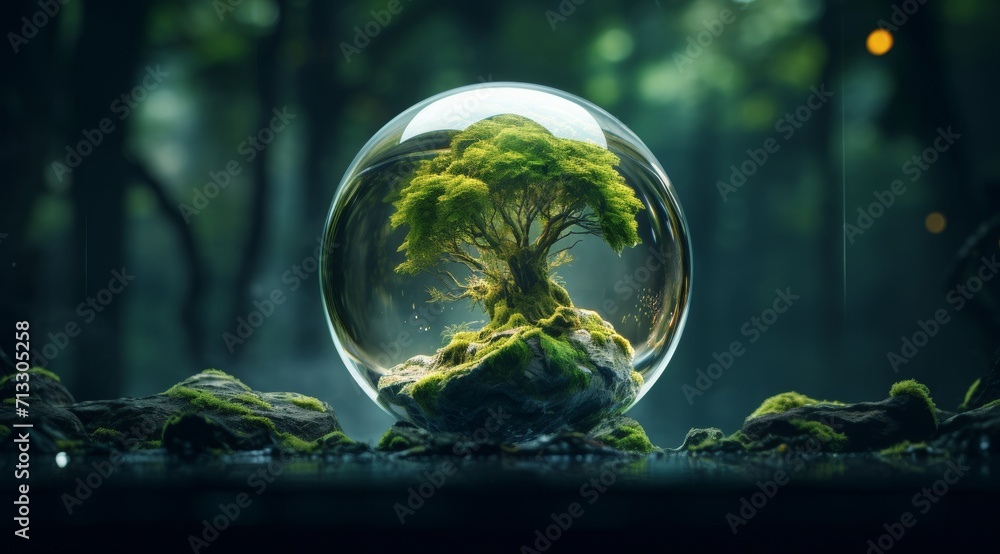 Realistic water drop with an ecosystem for world water day. A water ...