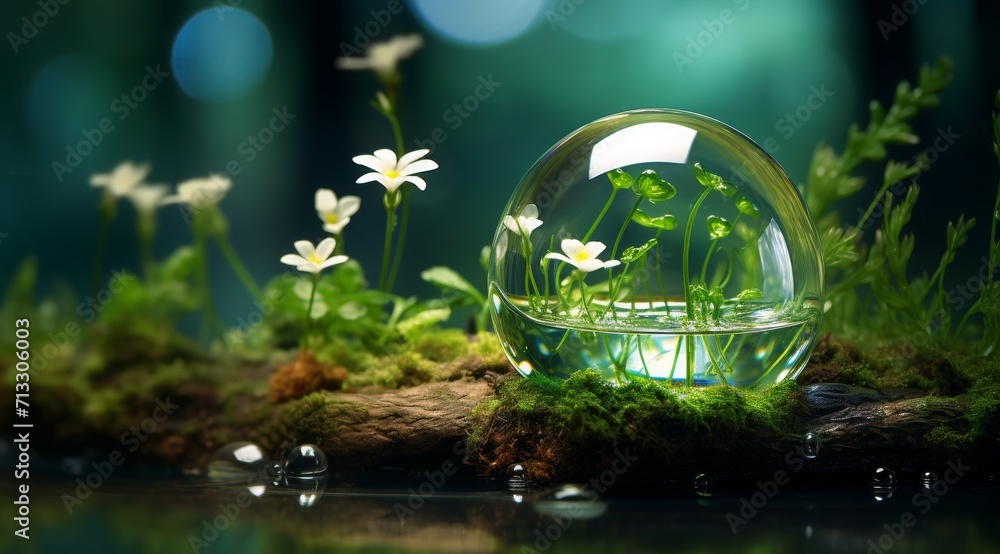 Realistic water drop with an ecosystem for world water day. A water ...