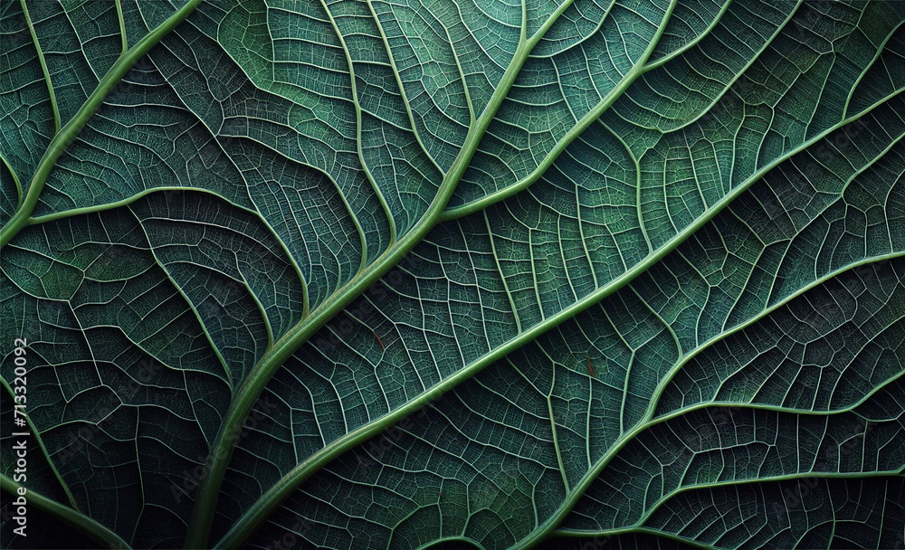 Une texture nervuré de feuille végétale verte, très détaillé et ...