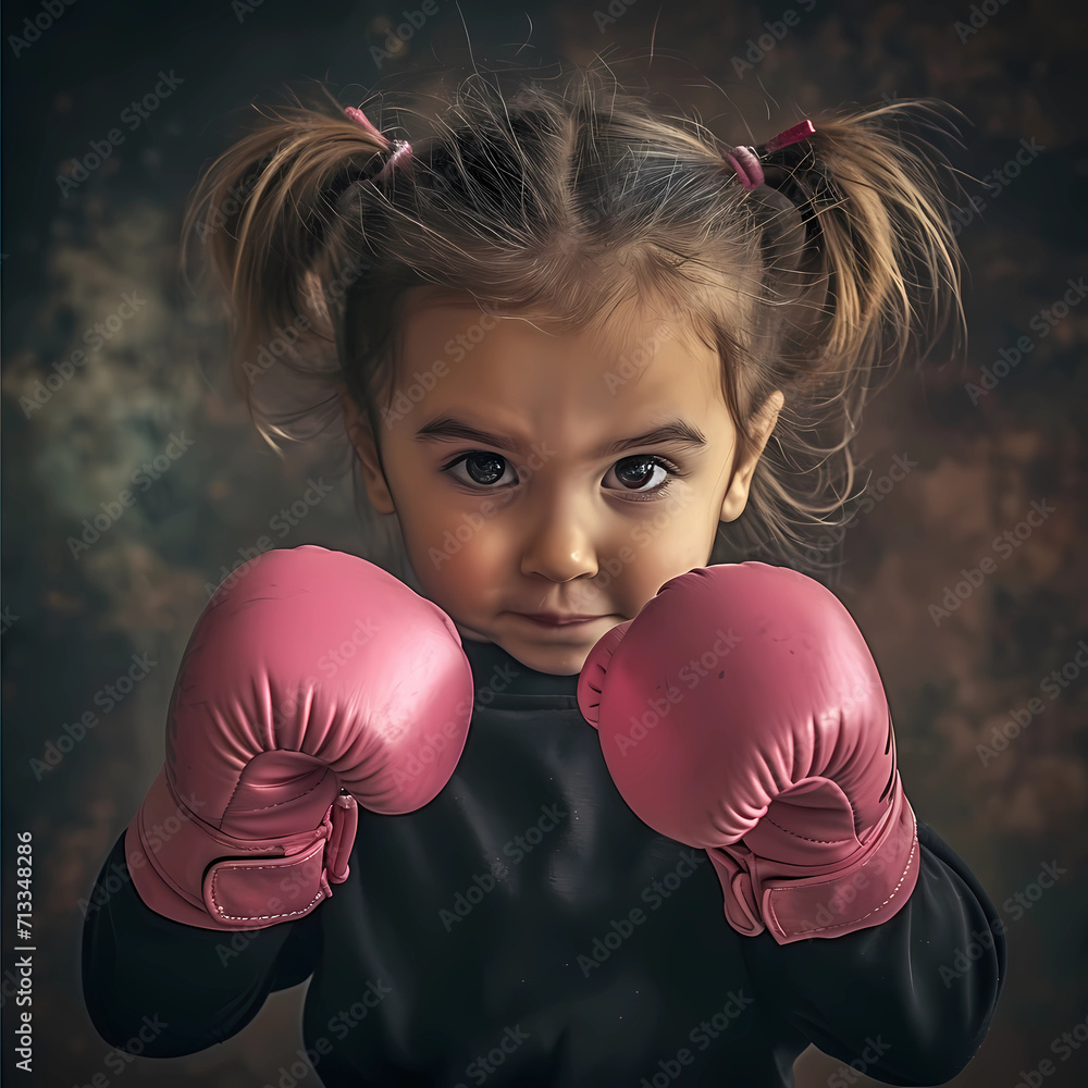 child with boxing gloves, an adorable cute little girl in pink boxing ...