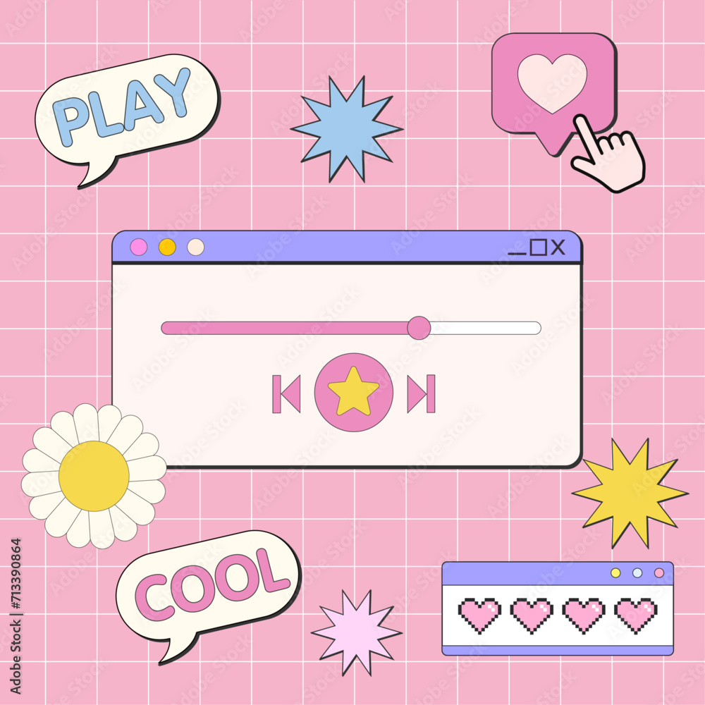 Music Template Social Media Stories. Retro Desktop with Frames ...