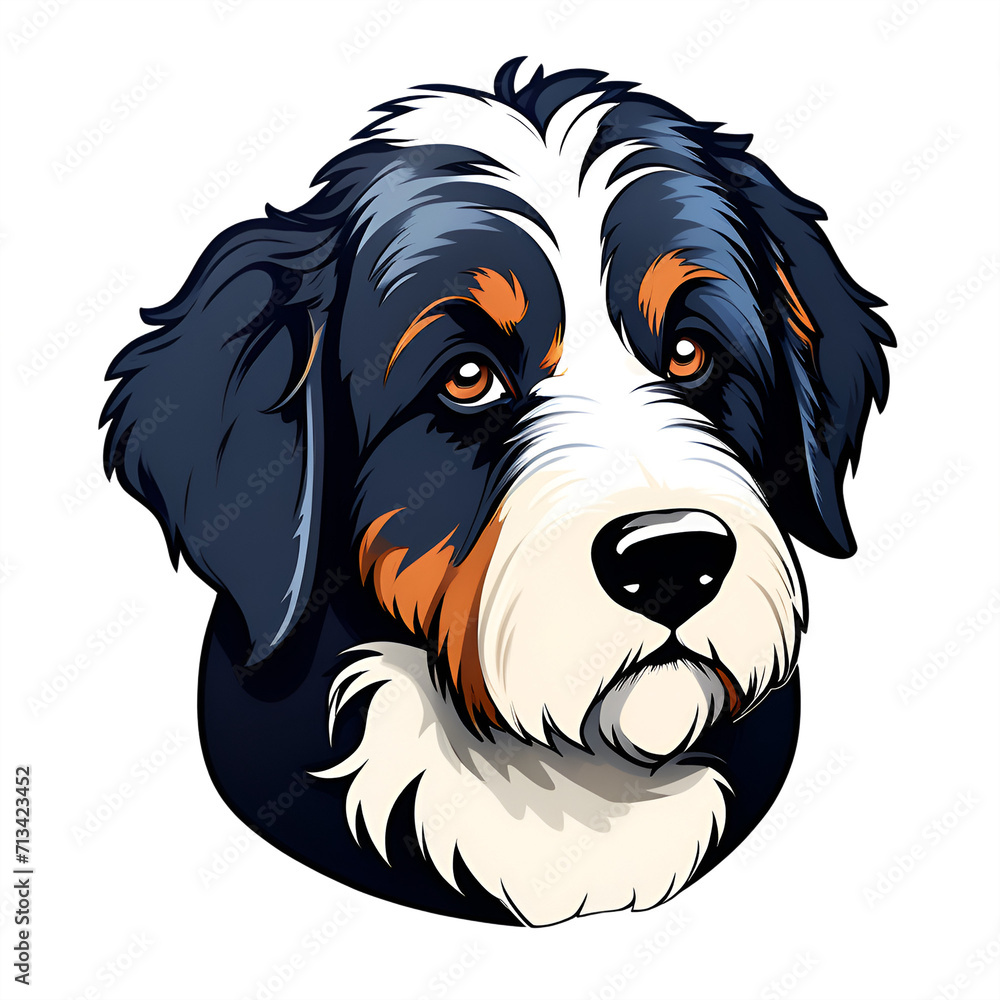 cartoon bernedoodle dog puppy breed, vector illustration, logo icon ...