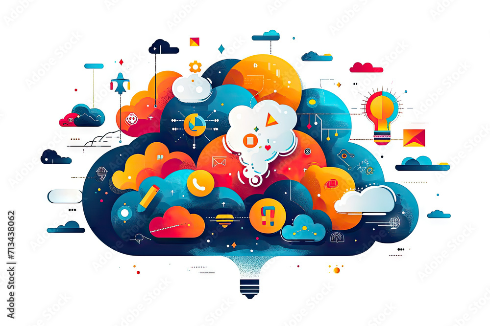Stock-Illustration „Ilustración Estilo Grunge de Una nube formada por iconos que representan ...