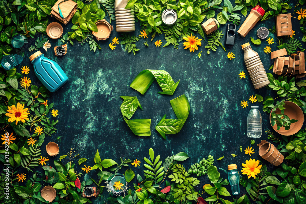 Ilustración con Iconos que representan la reutilización y reciclaje en ...