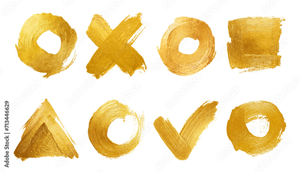 hand drawn watercolor gold brush stroke shape set / collection, vector ...