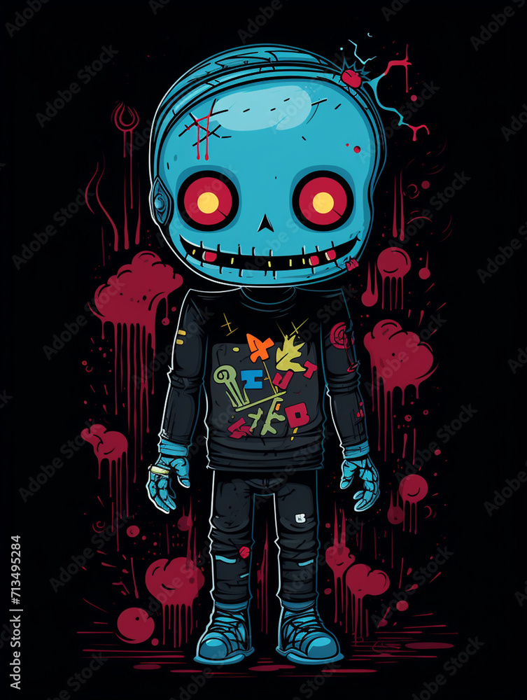 T-shirt design, lineal color icon of one cute zombie with a human theme ...