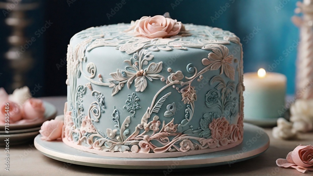 Showcase the intricate details and textures of fondant on a cake ...
