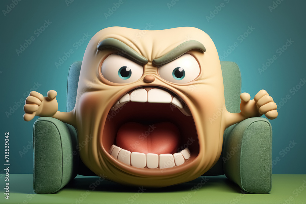 Illustration of screaming and outrage cushion on armchair, beige pillow ...