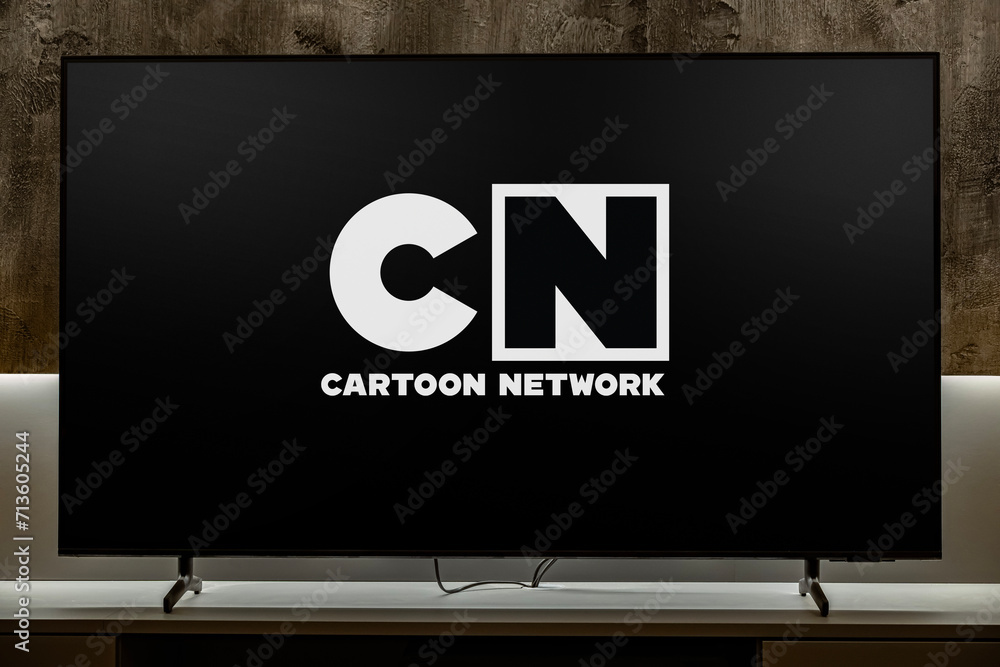 Flat-screen TV set displaying logo of Cartoon Network Stock Photo ...