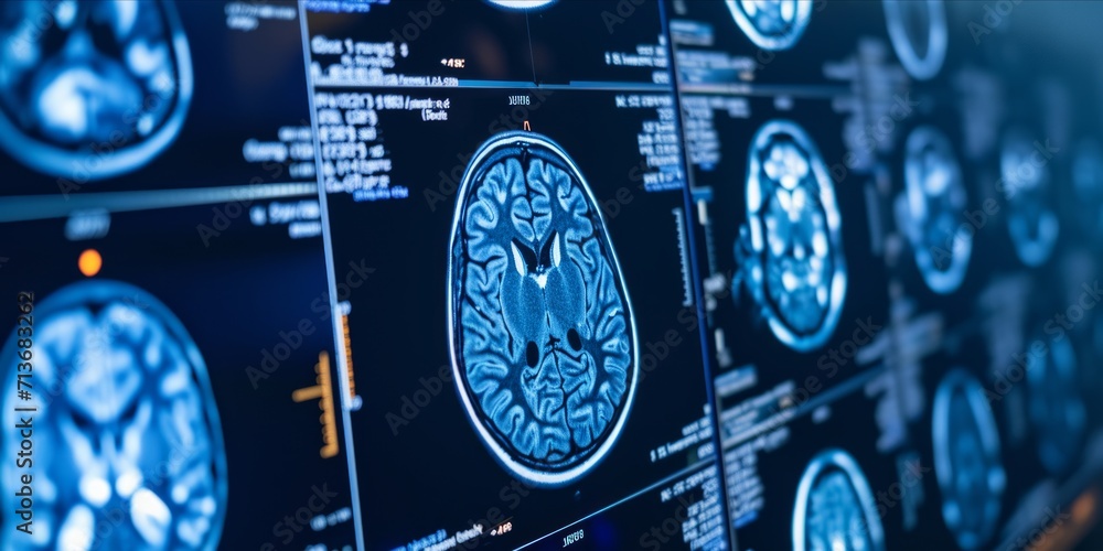Visual exploration of a brain disease scan displayed on a computer ...