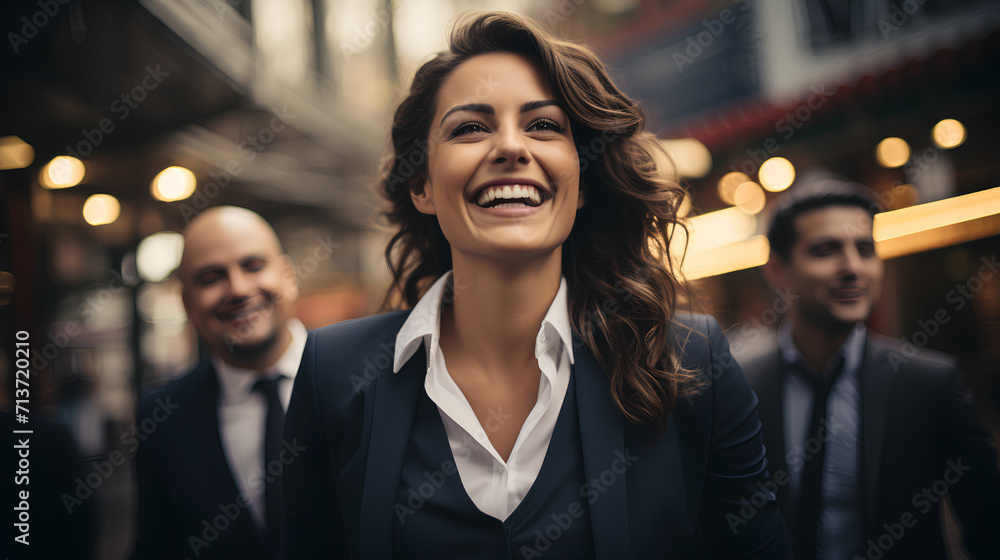 Smiling confident female business executive - team leader open office ...