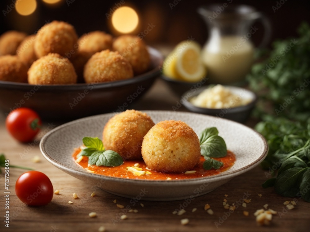 Italian arancini balls, lemony risotto wrapped around cubes of gooey ...