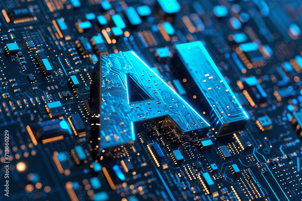 Artificial intelligence micro chip with text on chip,close-up of ...