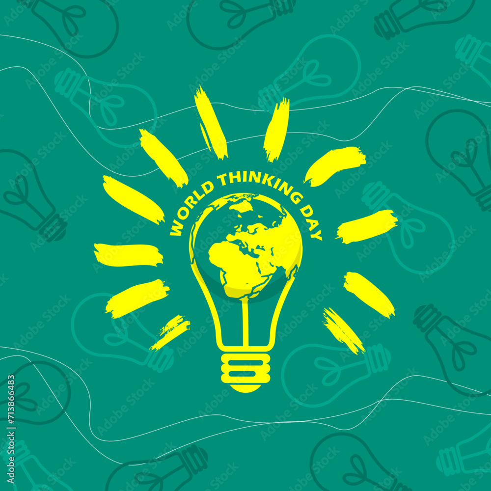 World Thinking Day event banner. Glowing globe and light bulb with bold ...