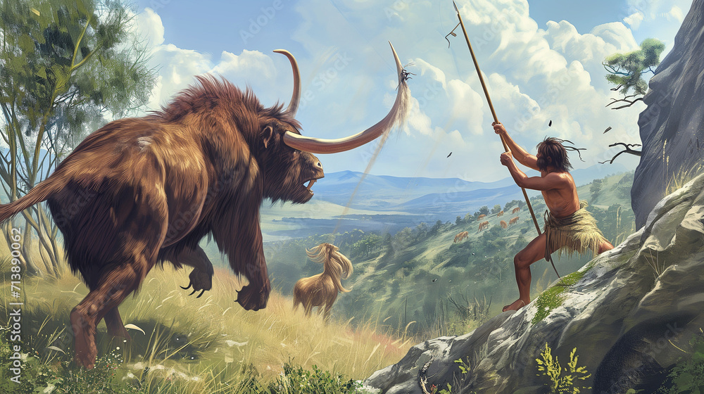 Illustration Stock Ancient Odyssey: Paleolithic Hunter Gatherer ...