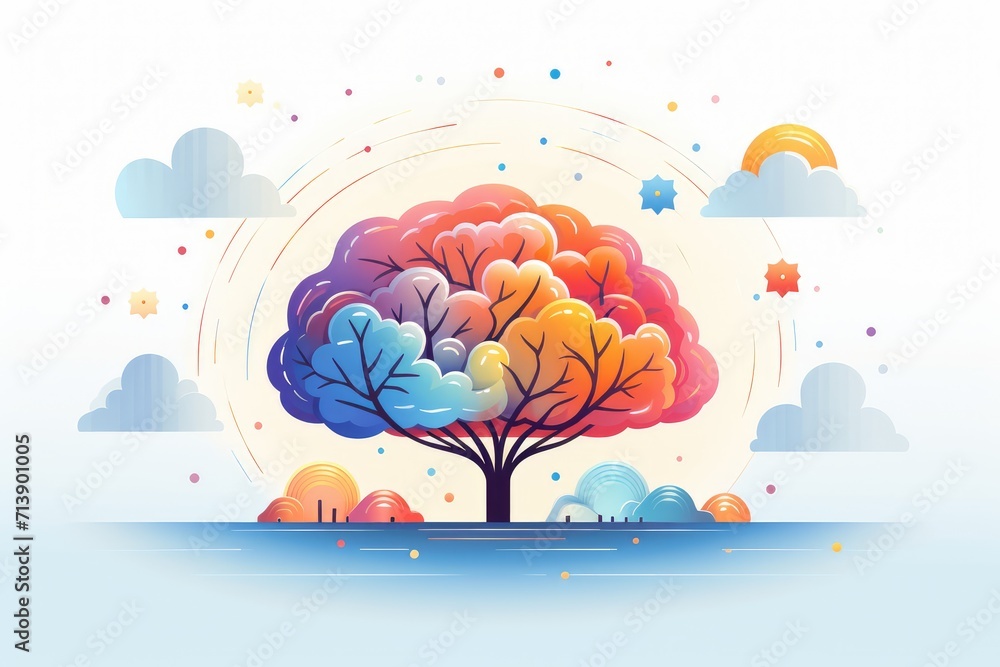 3D Vector illustration human brain and mind tree organic growth of ...