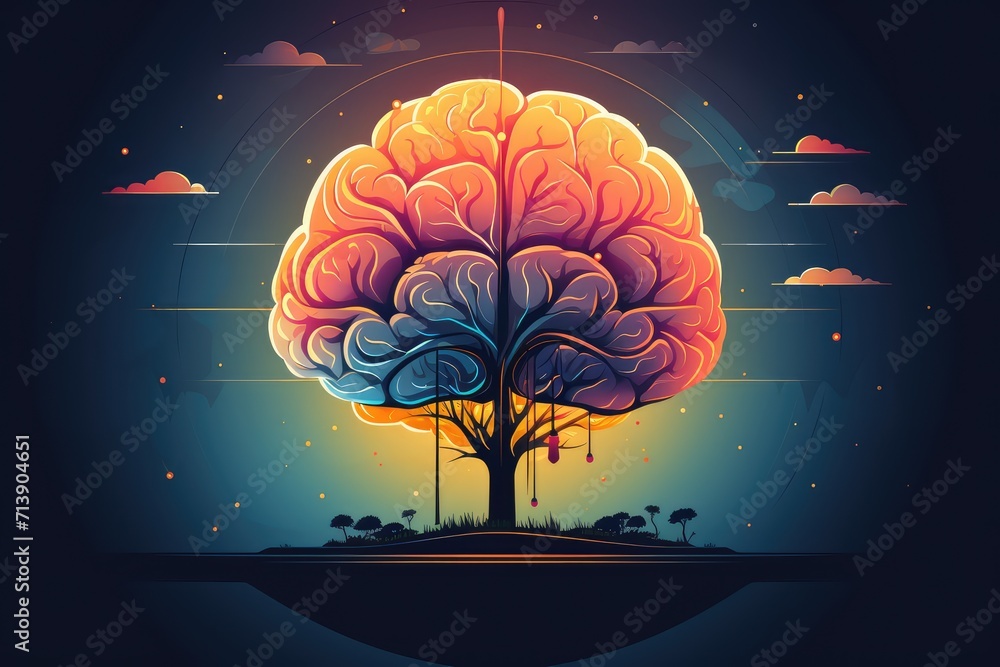3D brain icon vector space illustration, cognitive science, educational ...