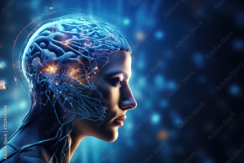 Human Brain Medtech, AI models Head cyborg technology imaging ...
