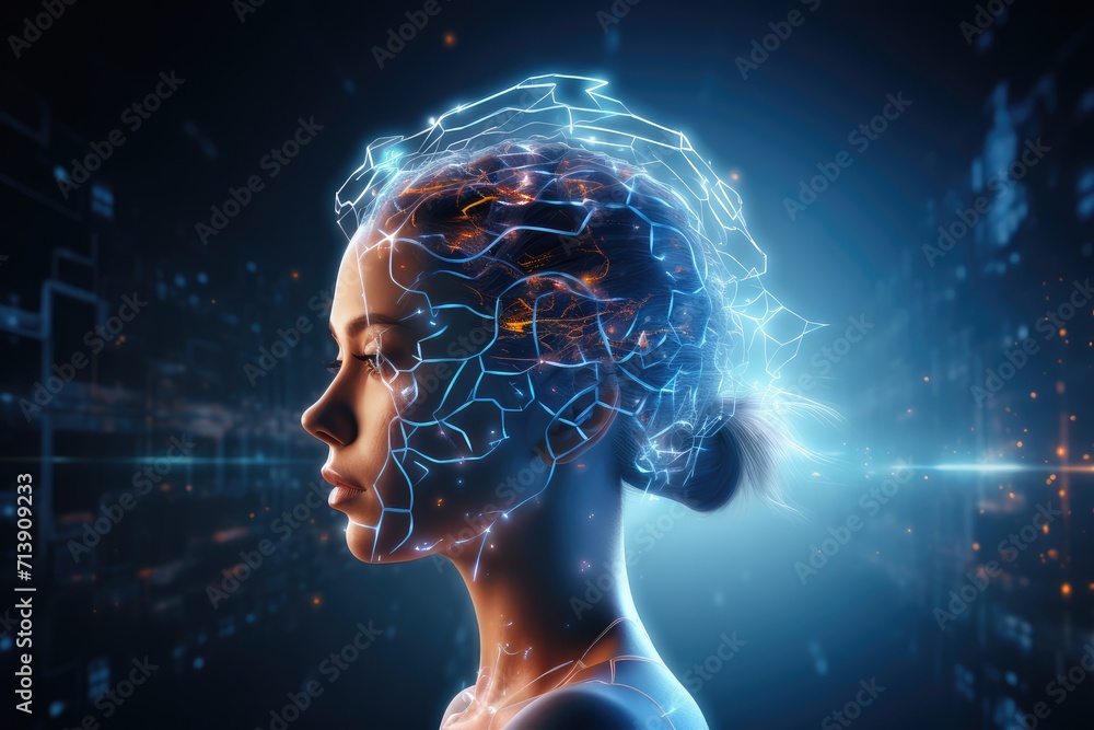 Human Brain Medtech, AI models Head cyborg technology imaging ...