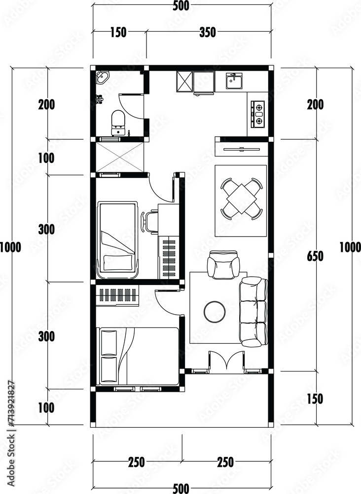 Floor plan blueprint type 50 sqm, Figure of the jotting sketch of the ...