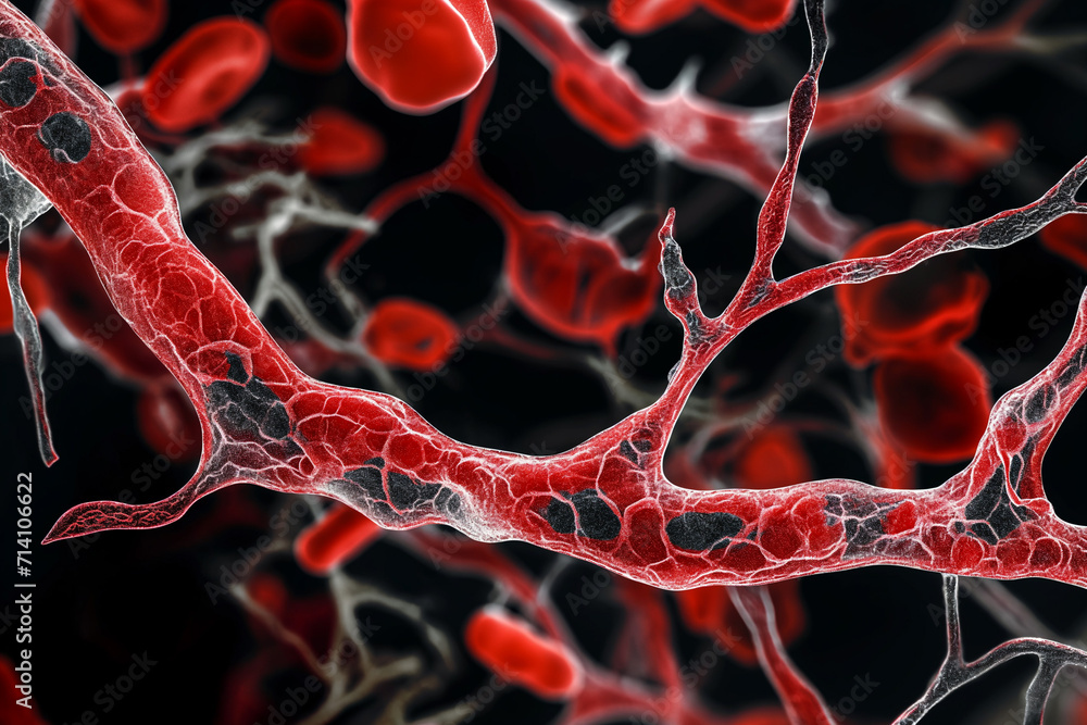 Blood vessel with red blood cells. The blood vessel is a tube that ...