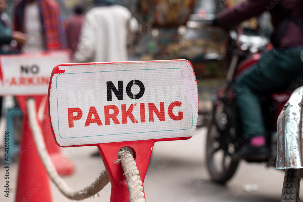 Photo Stock No parking red sign. A traffic sign, No Parking sign beside ...