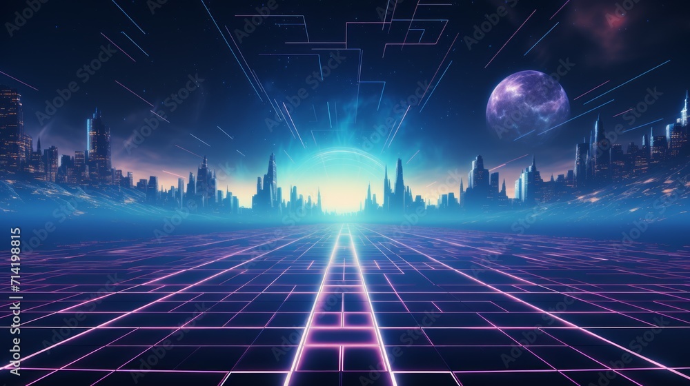 80s Retro Sci-Fi Background, Universe Retro Futuristic 80's Background ...