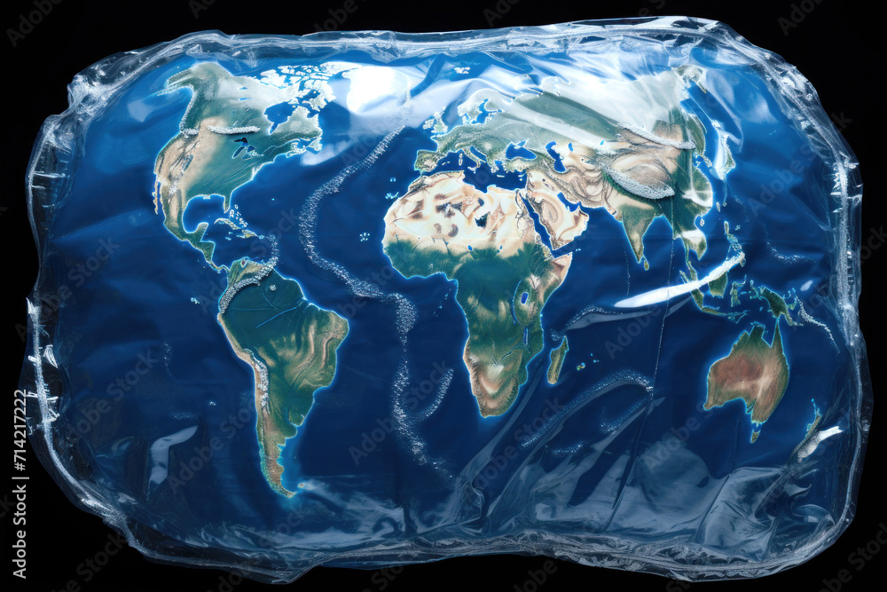 World Map under Crumpled Plastic Film Stock Illustration | Adobe Stock