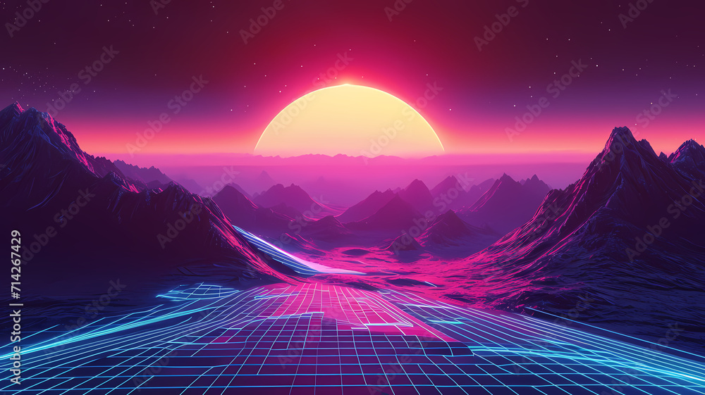 Abstract digital art background with futuristic synthwave color palette ...