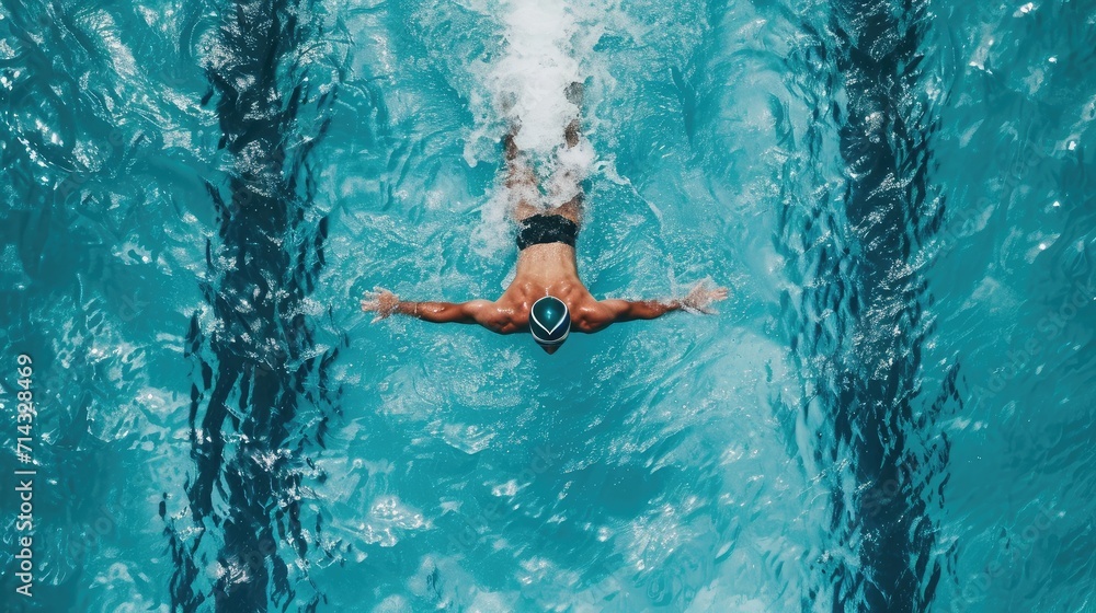 Top View Male Swimmer Swimming in Swimming Pool. Professional ...