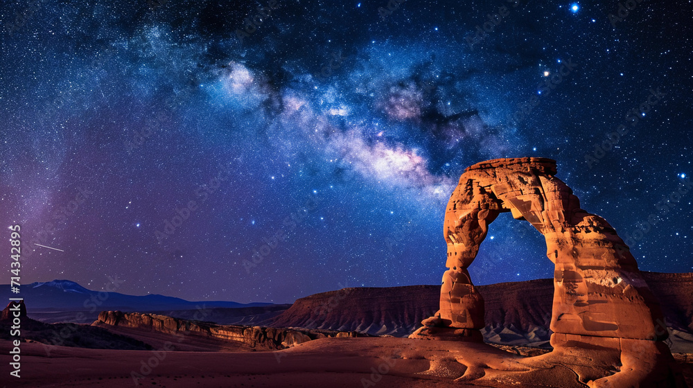 Arches National Park, showcasing the delicate arch with stars shining ...