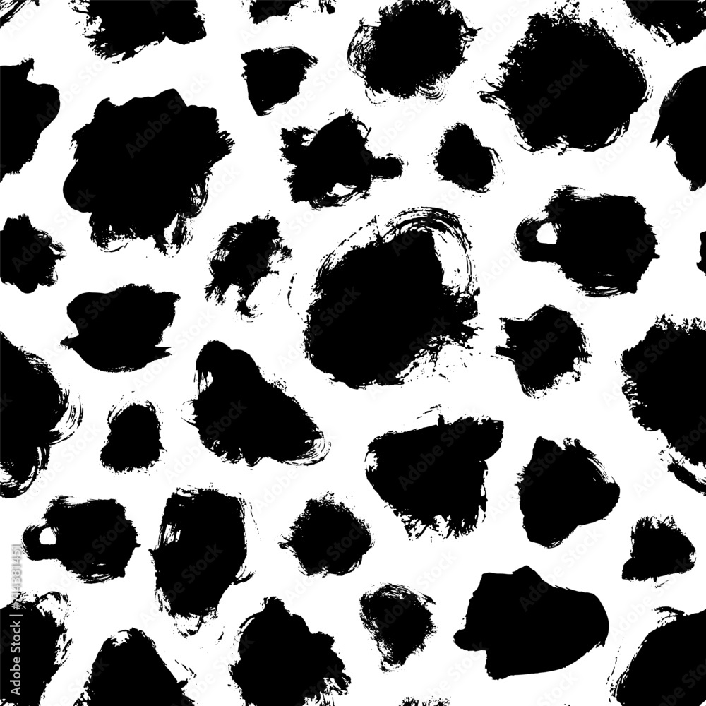Grunge spots hand drawn vector seamless pattern. Ink dirty circles ...