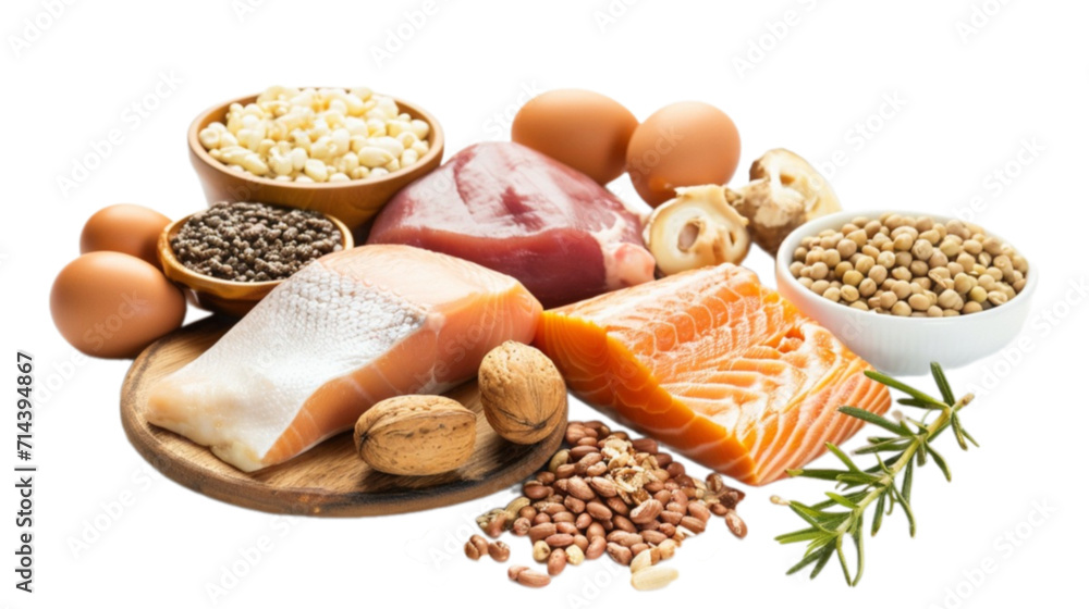 Protein food meat milk egg and bean in 3d png transparent with no ...