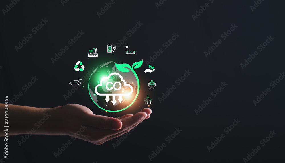 Reduce greenhouse gas emission concept. Carbon footprint climate change ...
