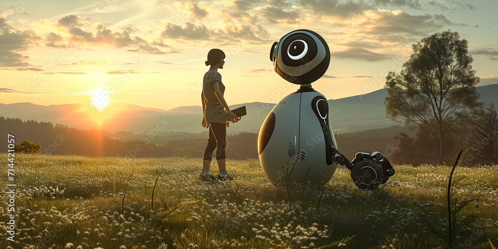 Child with best friend AI robot companion, friendship artificial ...