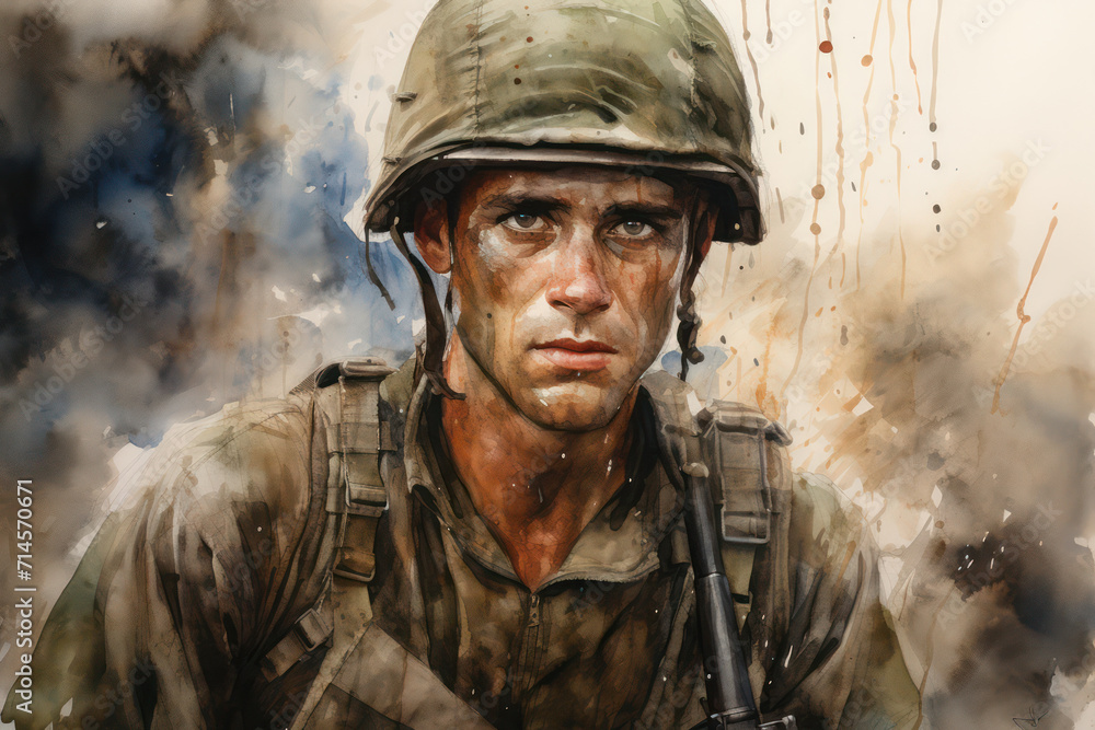 Camouflaged Warrior: A Determined Military Sergeant Amidst Intense ...