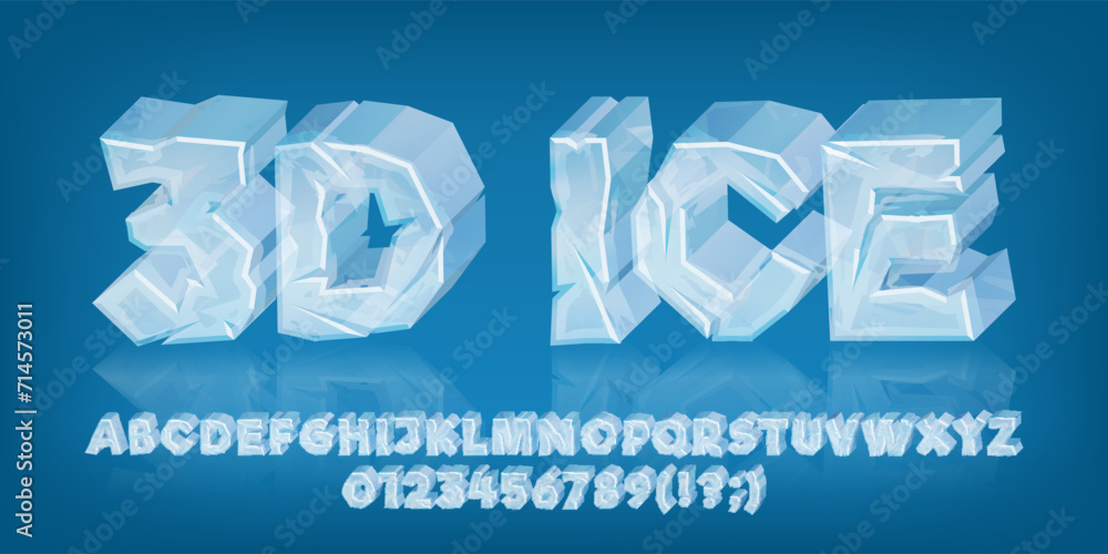 3D Ice alphabet font. Cartoon ice block letters and numbers. Stock ...