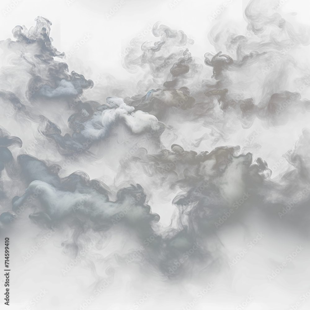 Abstract black puffs of smoke swirl overlay on transparent background ...