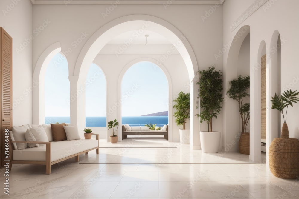 Interior home design of modern entrance hall with greek Island style ...